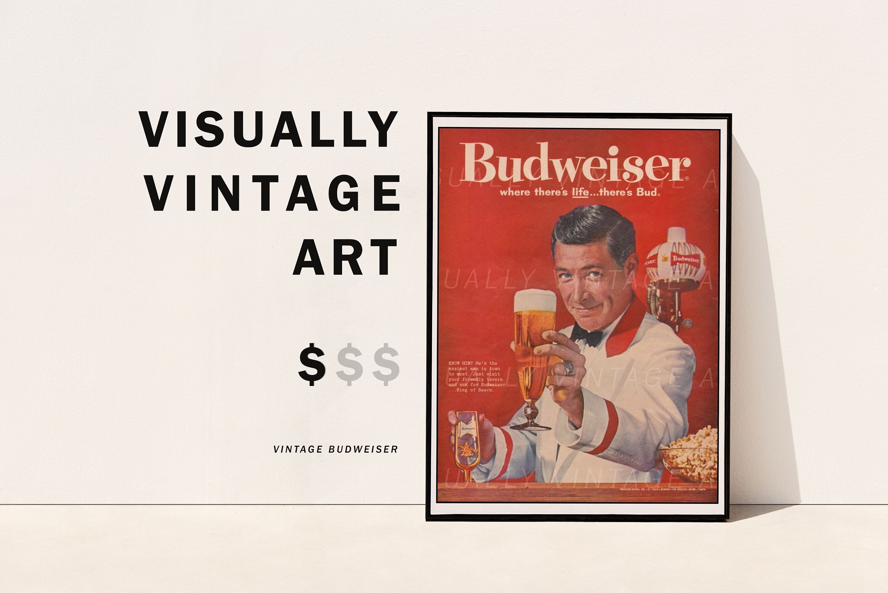 Budweiser Vintage Bar Cart Poster, When There's Life There's Bud, Retro ...
