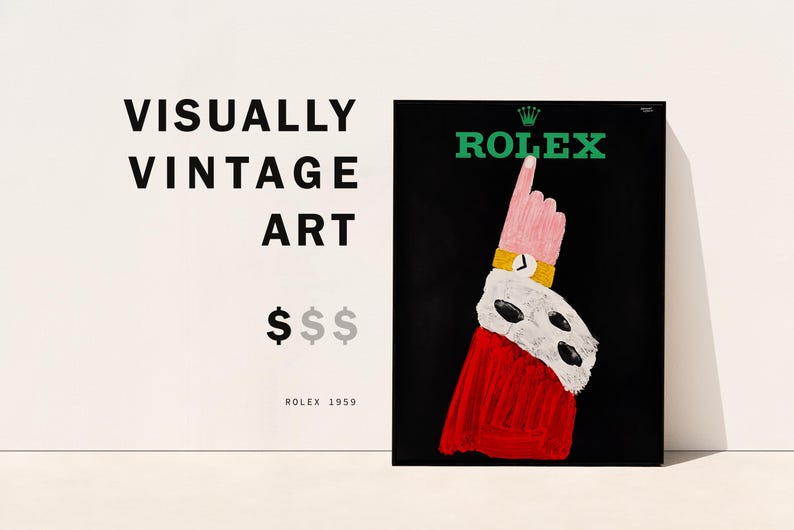 Rolex Watch 1959 Royalty Vintage Print, Swiss Design, Luxury Office Art ...