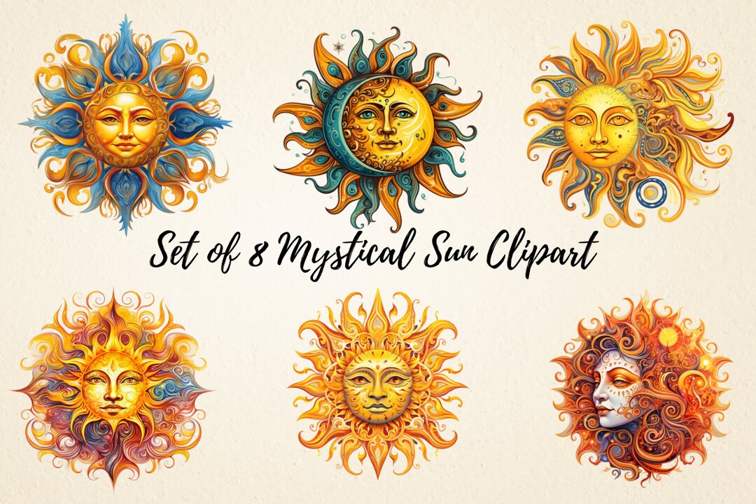 Mystical Sun Clipart: Fantasy Illustrations PNG Bundle (digital ...