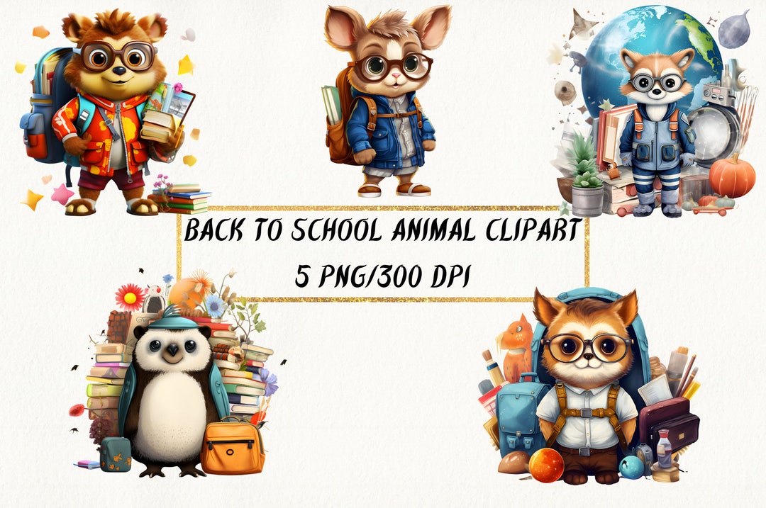 Back to School Animal Clipart: Adorable PNG Bundle (digital Download ...
