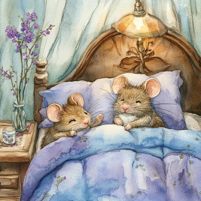Sleepy Mice Watercolor Clipart: Bedtime JPG Bundle (digital Download ...