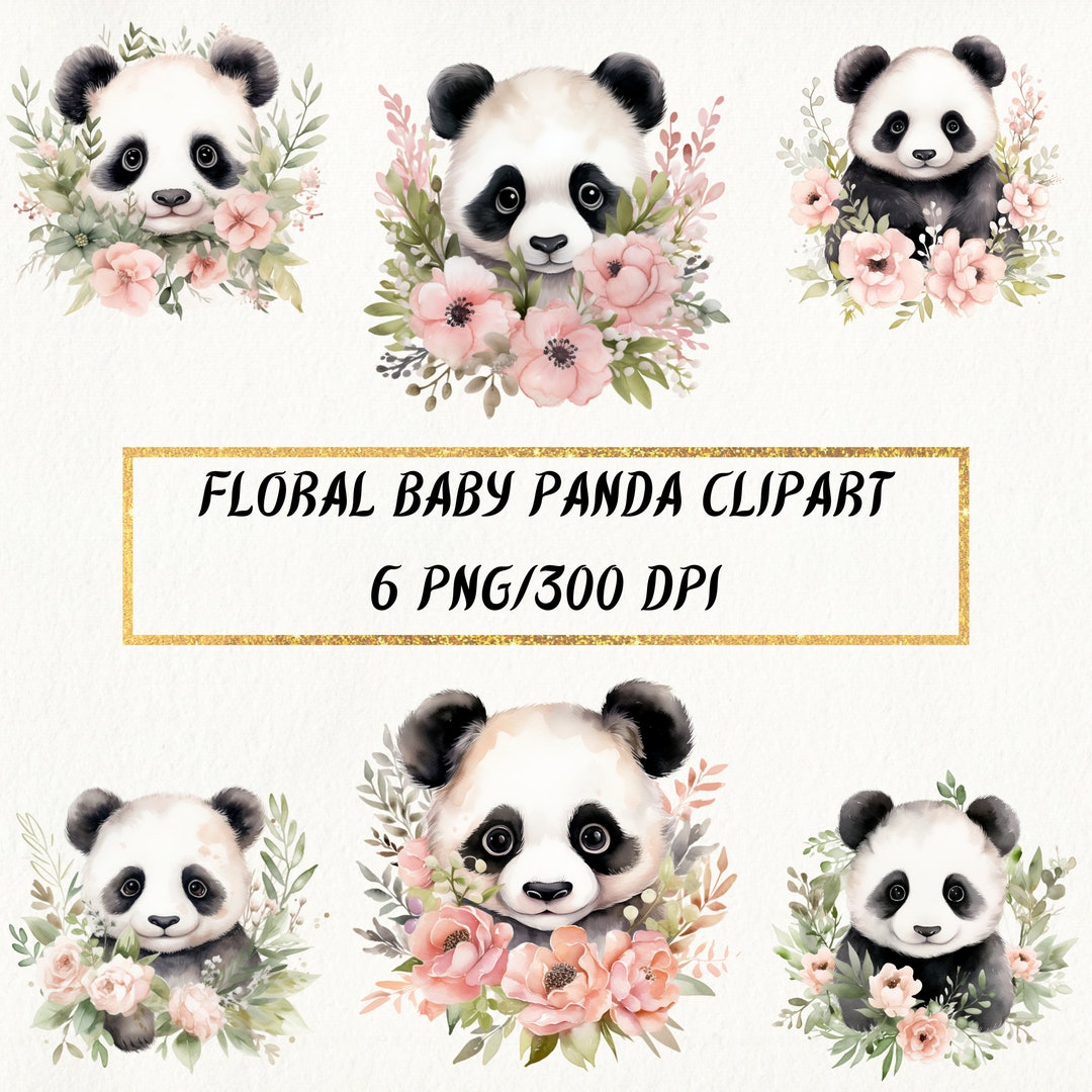 Floral Baby Panda PNG Clipart Watercolor Sublimation, Commercial Use ...