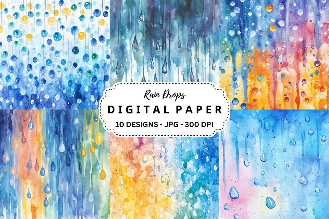 Rain Drops Watercolor Backgrounds: 10 Jpgs for Scrapbooking (digital ...