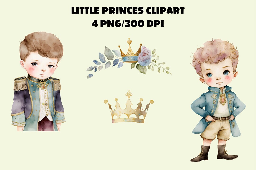 Cute Little Prince Watercolor Clipart, PNG Sublimation Design Bundle, 4 ...