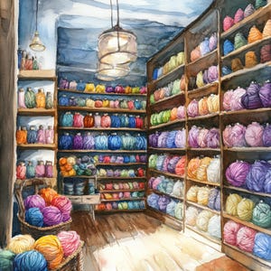Yarn Shop Backgrounds Bundle, 10 Watercolor High Quality Images for ...