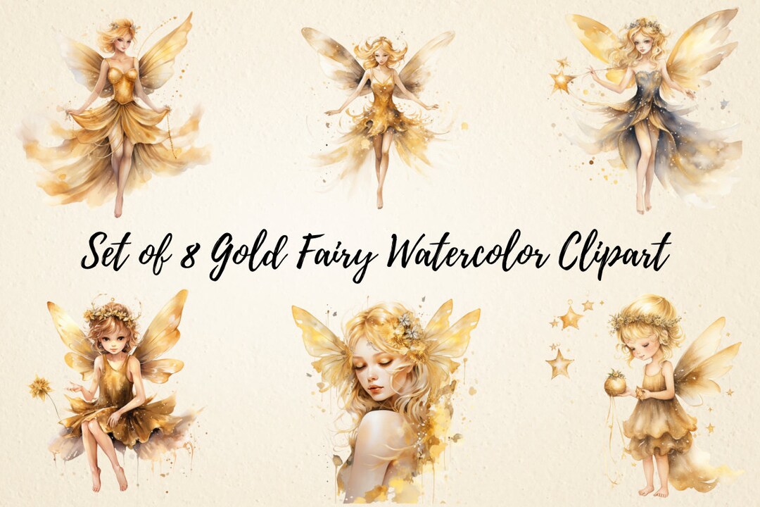 Gold Fairy Watercolor Clipart: Printable PNG Bundle (digital Download ...