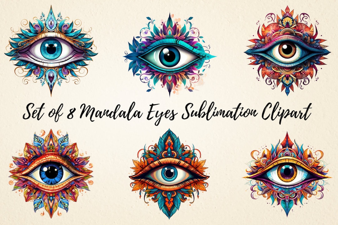 Mandala Eyes Clipart: PNG Illustrations for Sublimation (digital ...