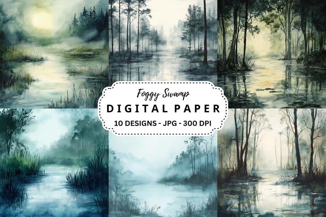 Foggy Swamp Digital Paper: Watercolor Backgrounds, Scrapbooking (JPG ...