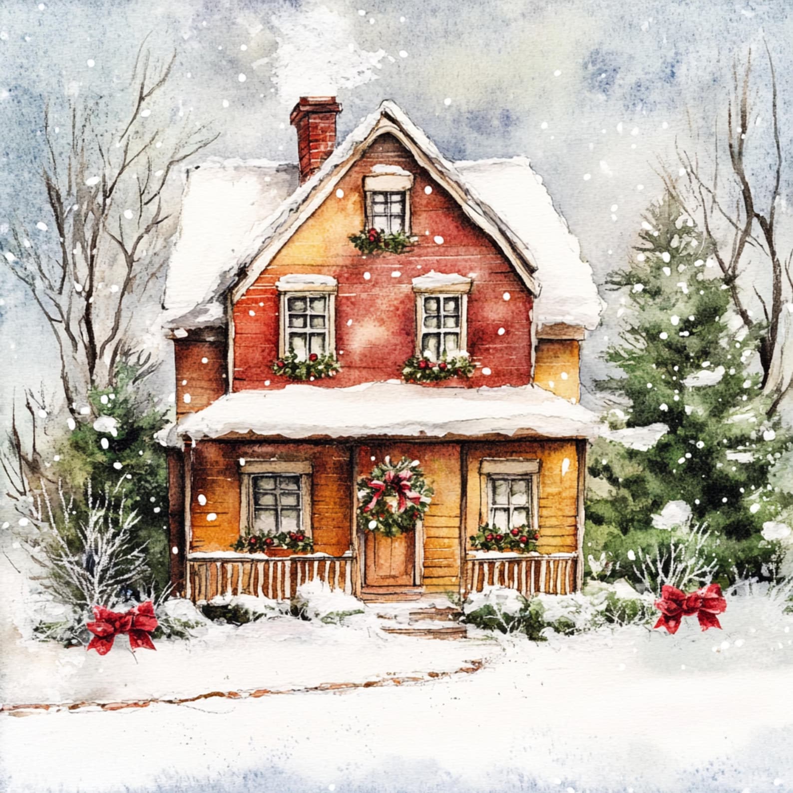 Watercolor Christmas House Digital Paper: Rustic Winter Backgrounds ...