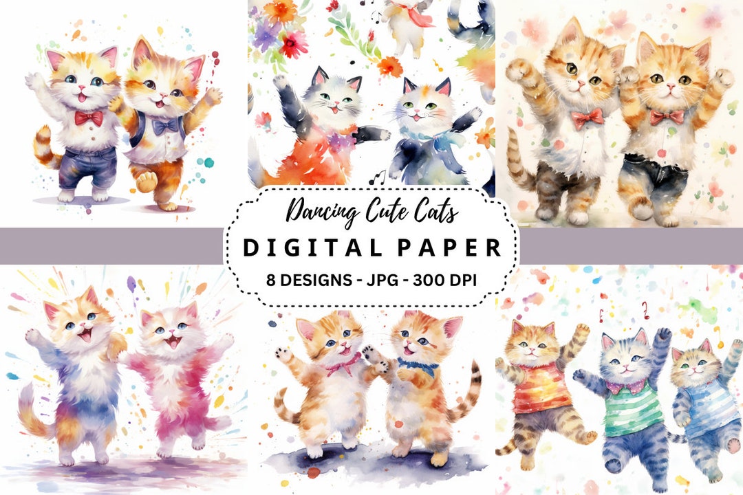 Dancing Cats Watercolor Art Print: Vibrant Kids Room Decor (digital ...