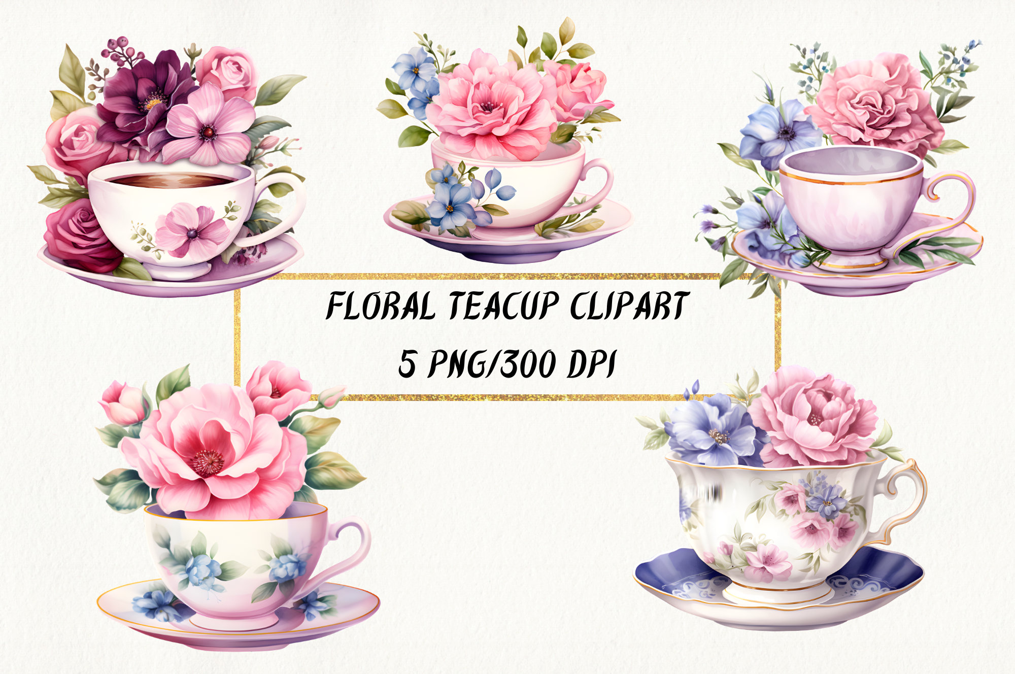 Watercolor Floral Teacup Clipart Tea Party PNG Bundle for - Etsy