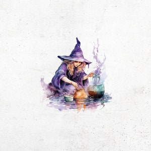 Watercolor Witch Making Potion Clipart, Mystical Clipart, Witch Making ...