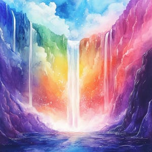 Whimsical Rainbow Waterfalls Backgrounds Bundle, 10 High Quality Watercolor Images for Junk ...