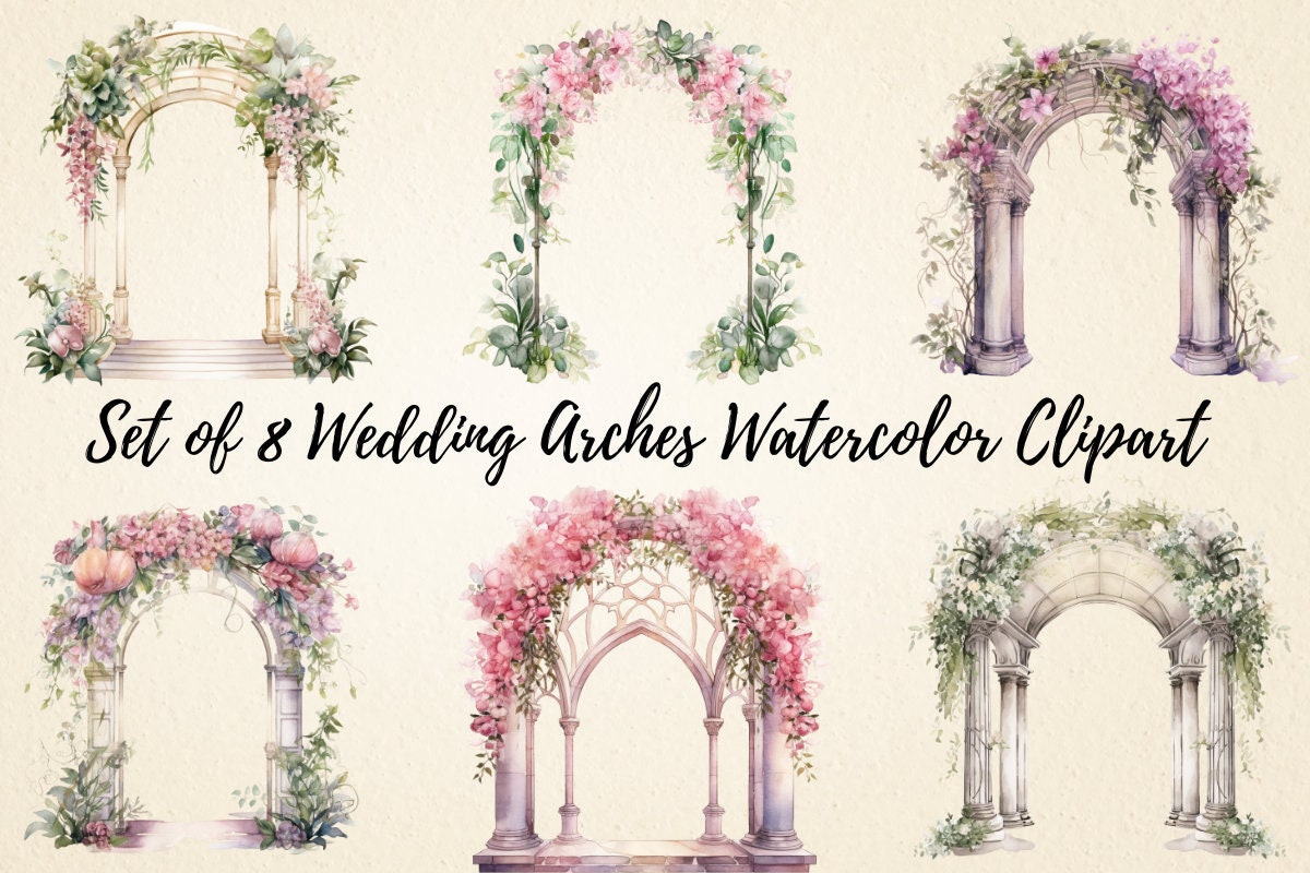 Watercolor Wedding Arches Clipart: Floral PNG Illustrations (digital ...