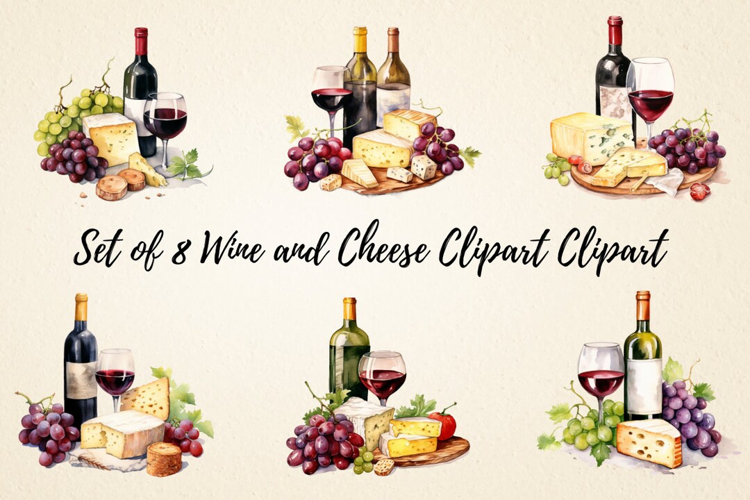 Wine and Cheese Clipart, Watercolor Wine and Food High Quality PNG ...