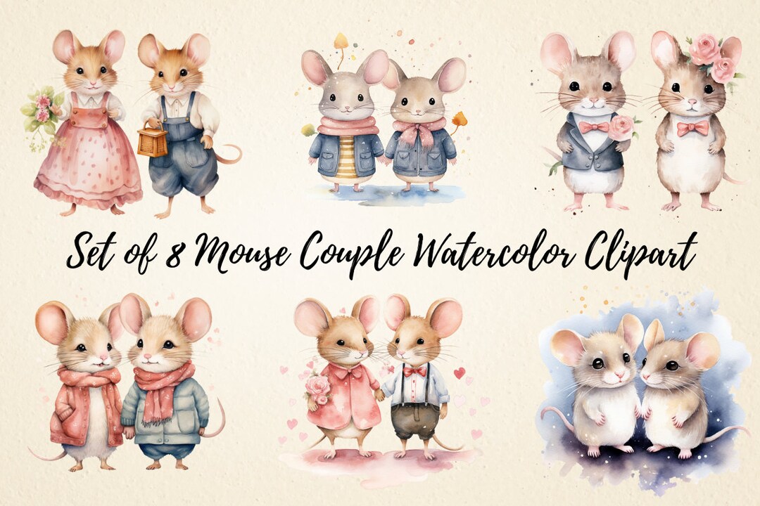 Adorable Mouse Couple Clipart, Watercolor Cute Mouses High Quality PNG ...