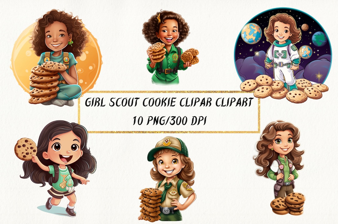Girl Scout Cookie Clipart, Cute Girl With Cookies PNG Bundle for ...