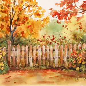 Autumn Garden Fence Watercolor Papers: Fall Floral Backgrounds (digital ...
