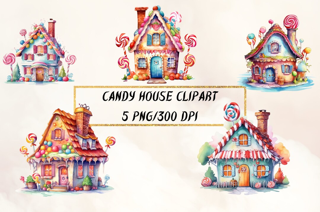 Watercolor Candy House Clipart, Wonderful Candy House PNG Bundle ...