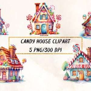 Watercolor Candy House Clipart, Wonderful Candy House PNG Bundle ...