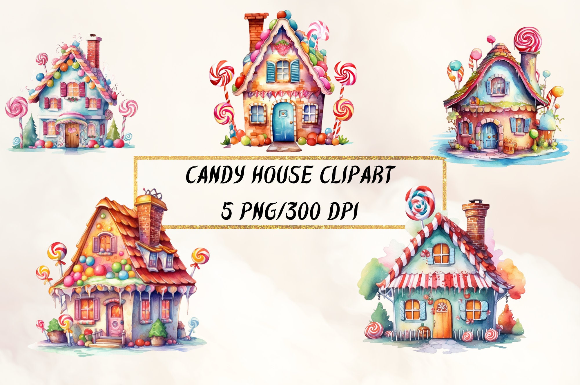 Watercolor Candy House Clipart, Wonderful Candy House PNG Bundle ...
