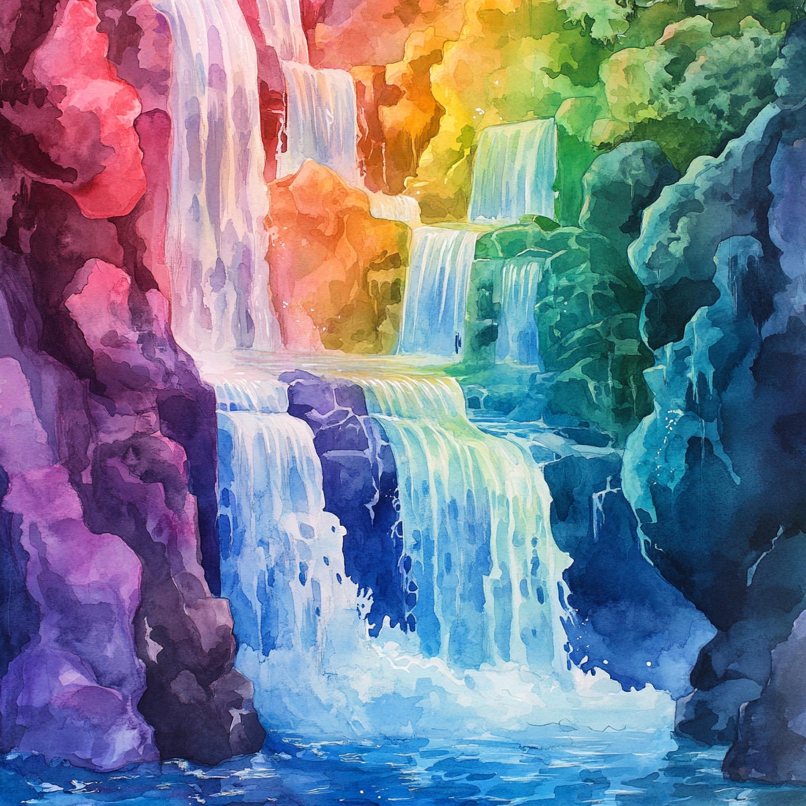 Rainbow Waterfalls Watercolor Backgrounds: Scrapbook Paper (digital ...
