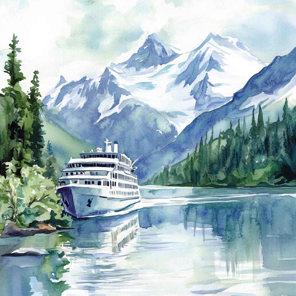Alaska Cruise Watercolor Clipart: Landscape Jpgs for Scrapbooking ...