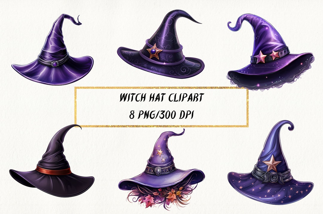 Witch Hat Clipart, Fantasy Clipart, Witch Hat PNG Bundle for Commercial ...