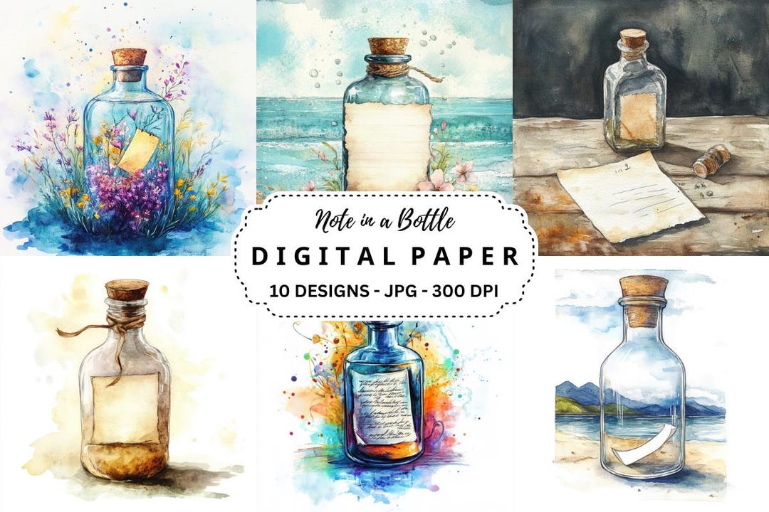 Note in a Bottle Clipart: Watercolor Backgrounds, Junk Journal (JPG ...