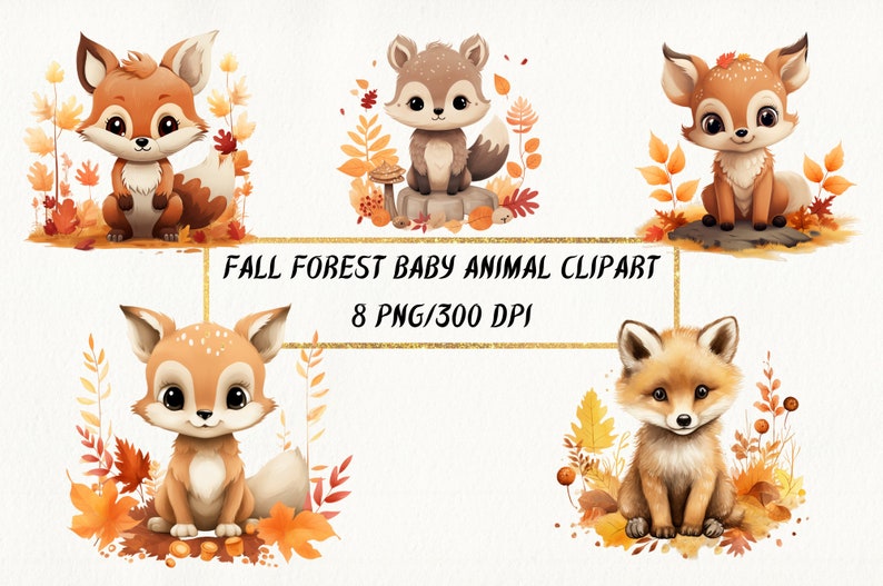 Fall Watercolor Animals Clipart, Forest PNG Bundle (digital Download - Etsy