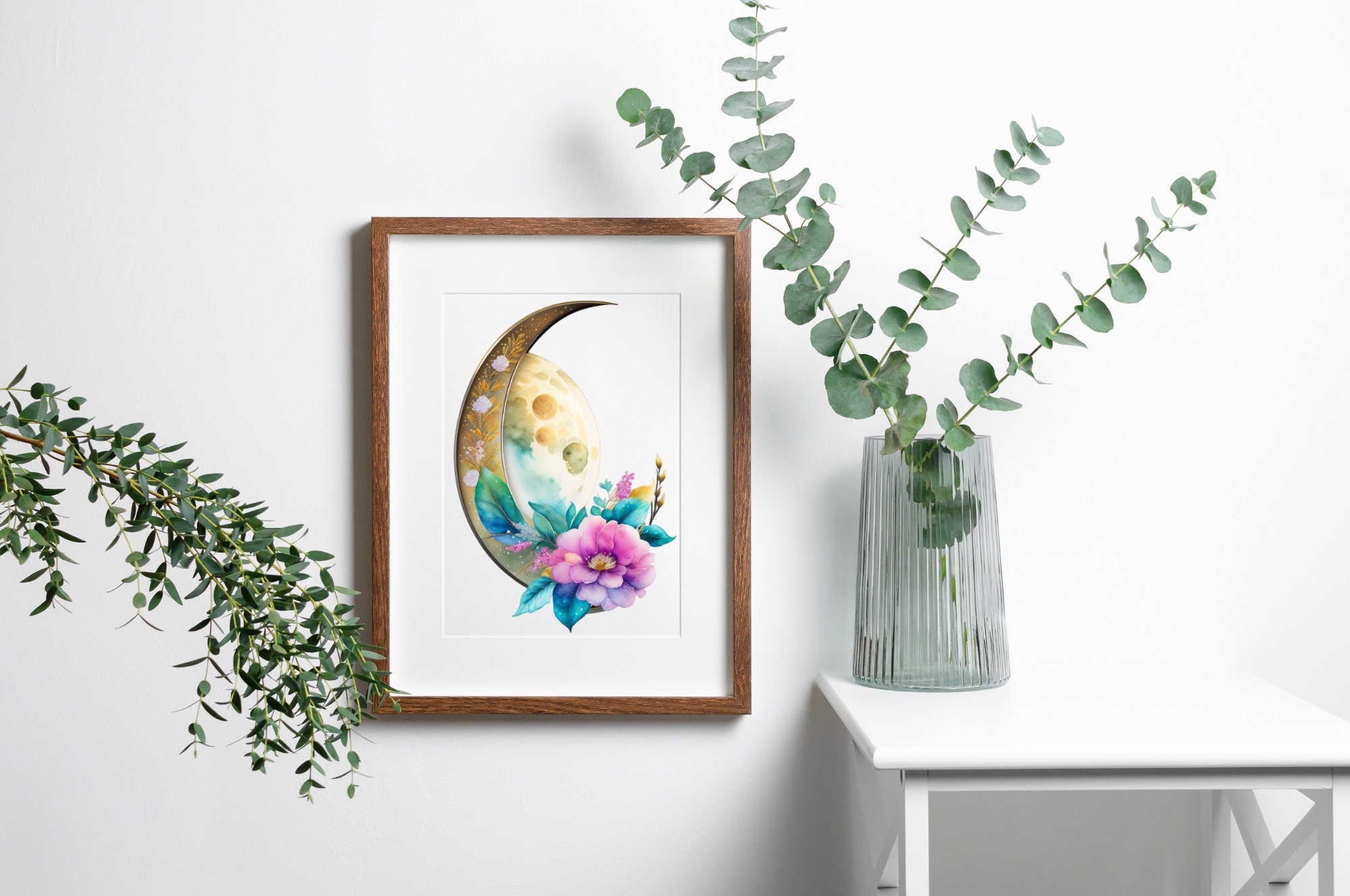 Watercolor Boho Floral Moons Clipart, Crescent Moon Bundle, Floral ...