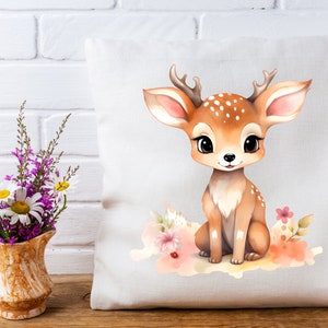 Watercolor Chibi Cute Deer Clipart, Happy Chibi Deer With Flowers PNG ...