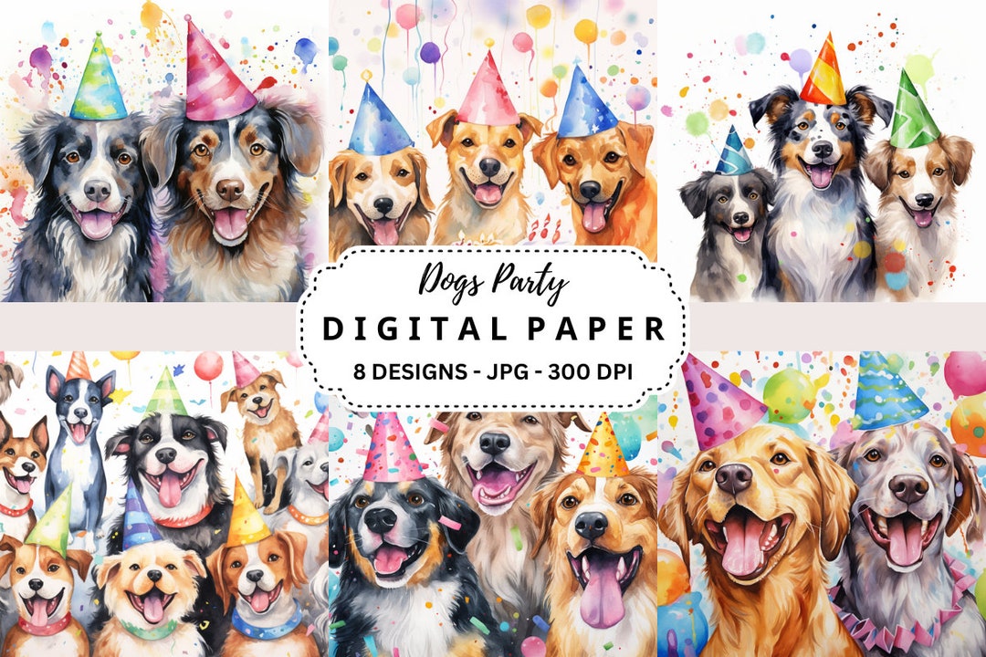 Party Dogs Digital Paper: Birthday Fiesta Backgrounds (JPG) - Etsy