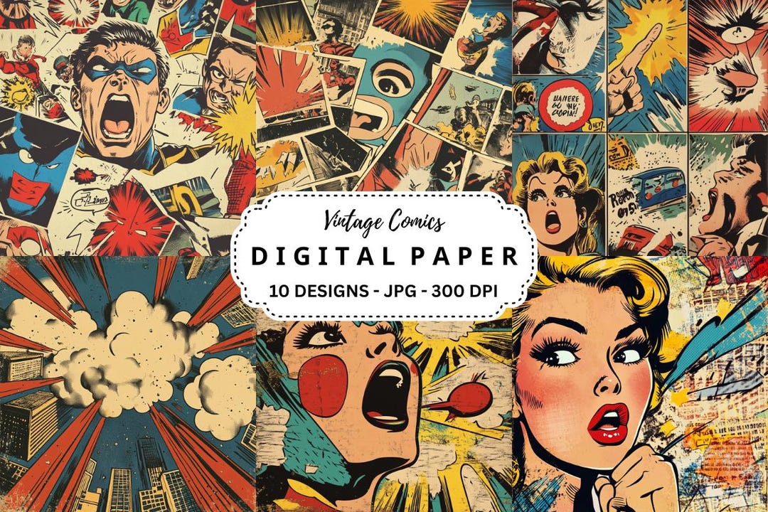 Retro Vintage Comics Backgrounds Bundle, 10 High Quality Jpgs Images ...