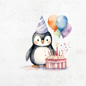 Watercolor Penguin Birthday Clipart, Cute Penguin Party PNG Bundle ...