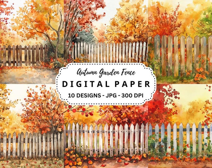 Watercolor Autumn Fence Clipart: Fall Leaves, Scrapbook Images (digital ...