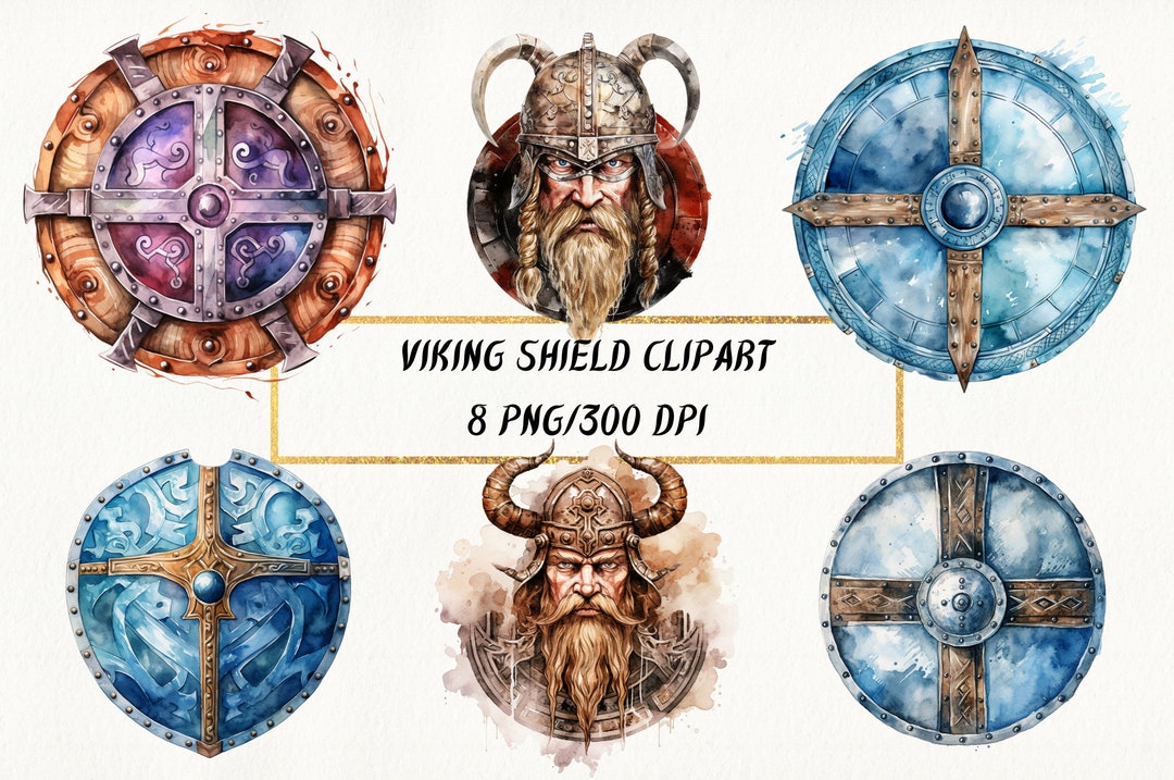Watercolor Viking Shield Clipart: Nordic PNG Bundle (commercial Use) - Etsy