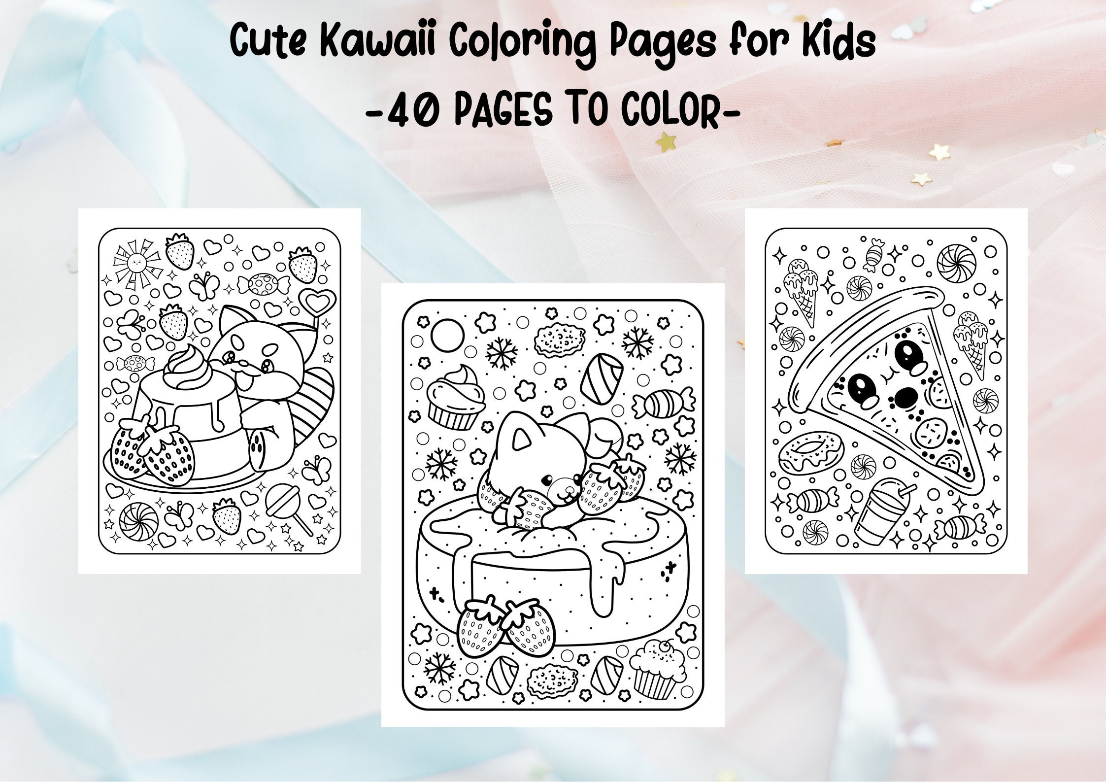40 Cute Kawaii Coloring Pages for Kids Fun & Cute Kawaii - Etsy Australia