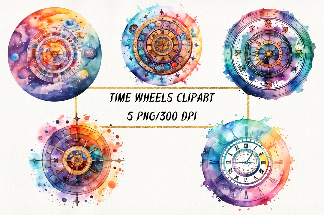 Watercolor Time Wheels Clipart, Vintage Mechanical Fantasy Clock PNG ...