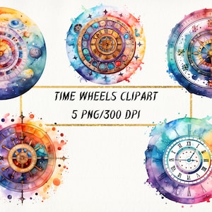 Watercolor Time Wheels Clipart, Vintage Mechanical Fantasy Clock PNG ...