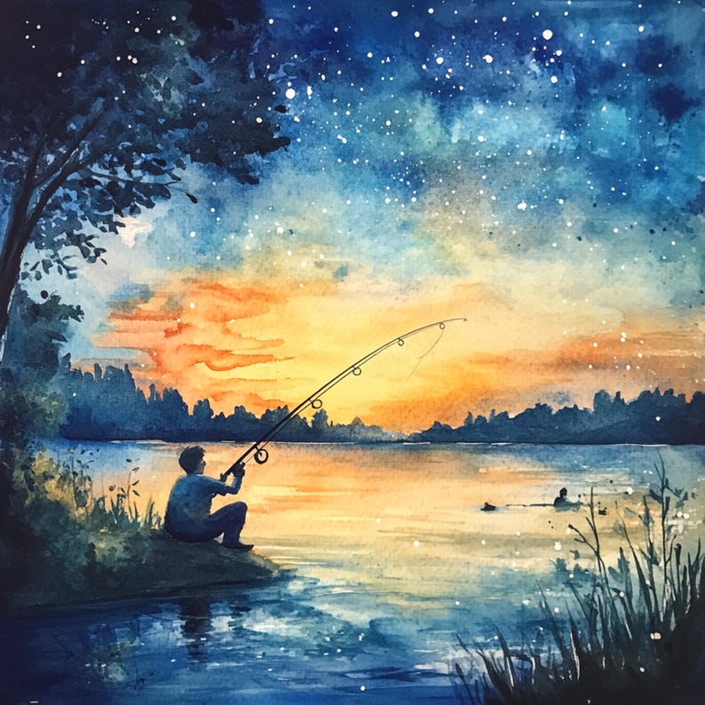 Fishing Evening Landscape Jpgs, Scrapbook Paper (digital Download) - Etsy