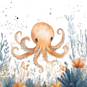 Nursery Octopus Clipart Bundle, Adorable Sea Animal Watercolor ...