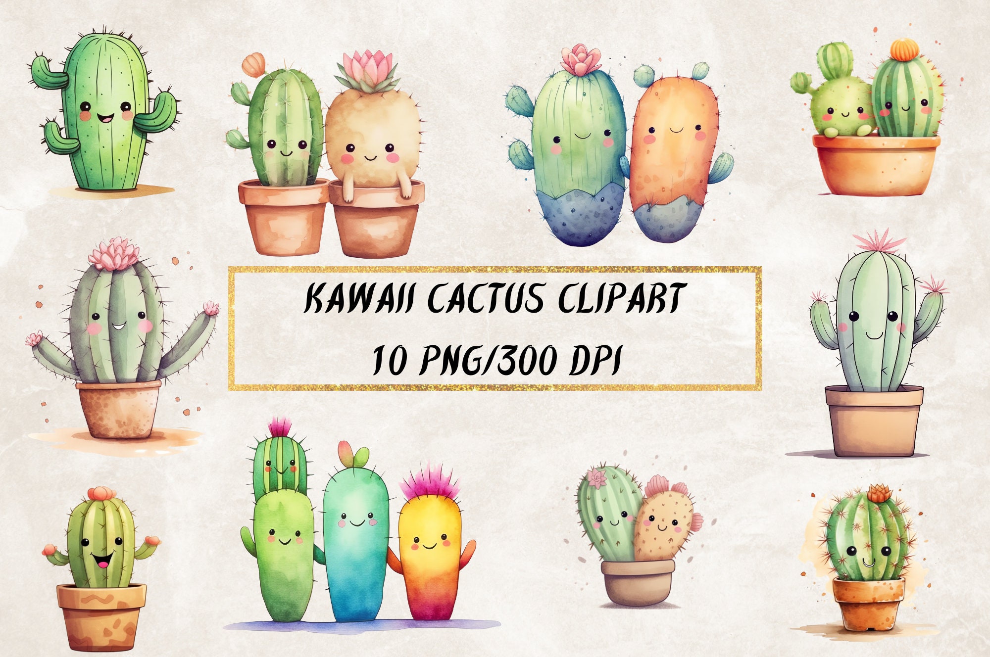 Watercolor Kawaii Cactus Clipart Cacti Baby Shower Clipart - Etsy