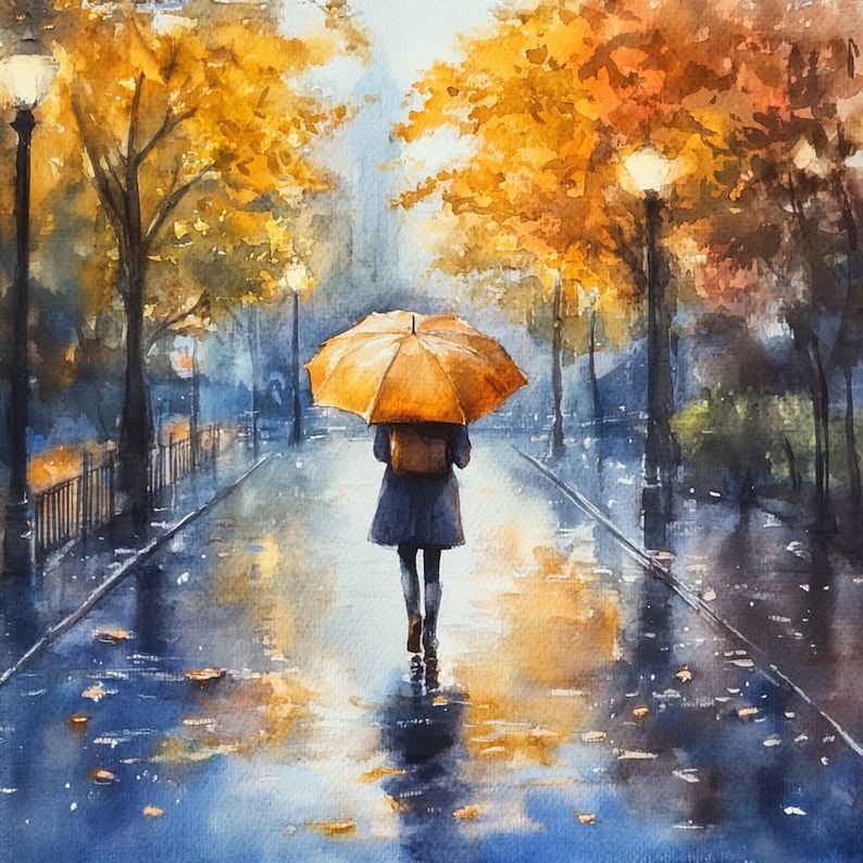 Rainy Day Street Watercolor Backgrounds: 10 JPG Images (instant ...