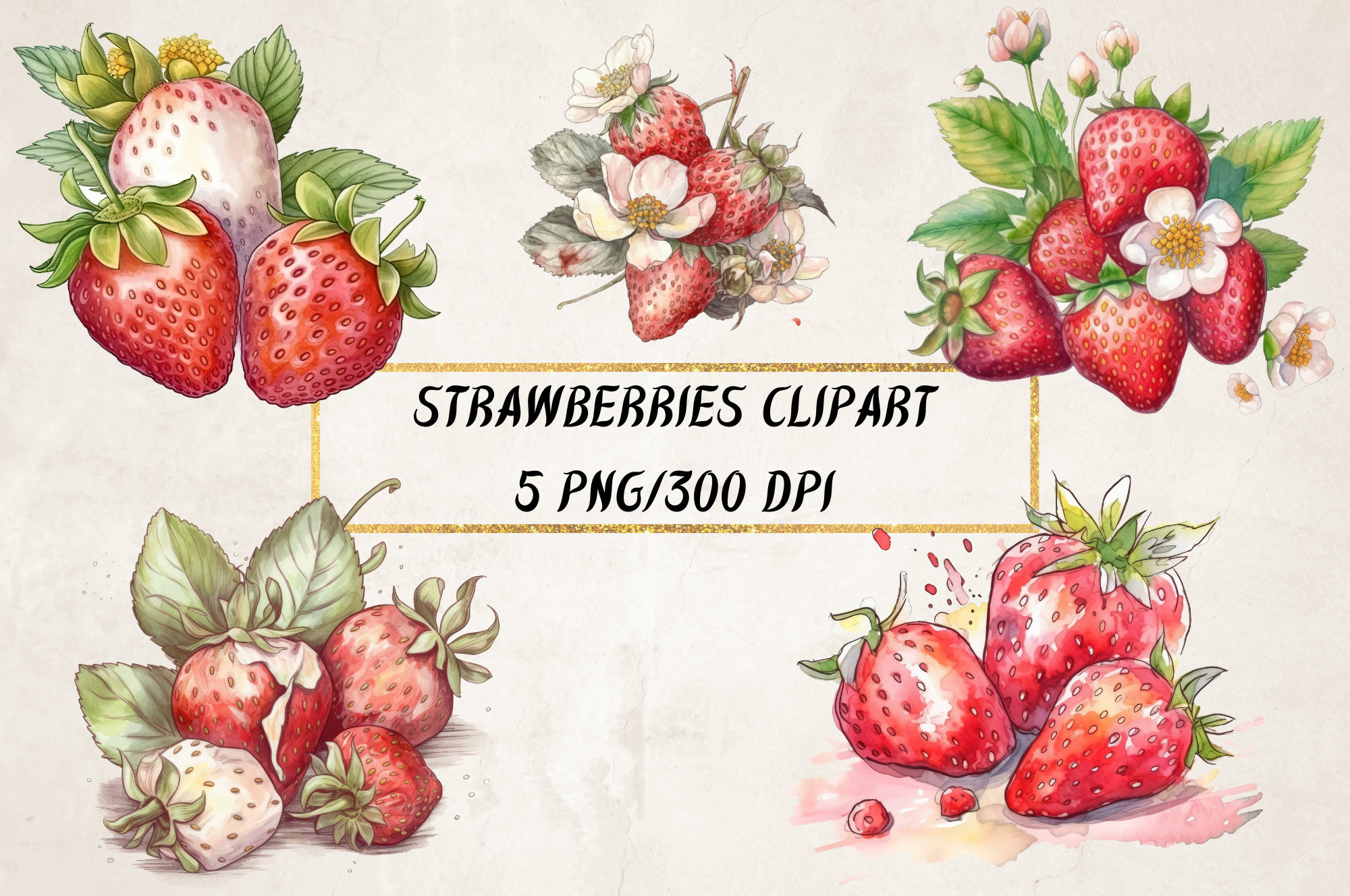 Watercolor Strawberries Clipart 5 Sweet Strawberries PNG - Etsy