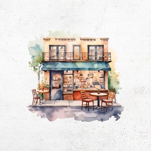 Watercolor Coffee Shop Clipart: PNG Bundle, Commercial Use (digital ...