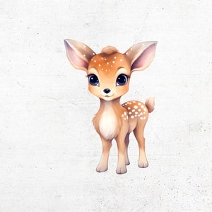 Watercolor Chibi Cute Deer Clipart, Happy Chibi Deer With Flowers PNG ...