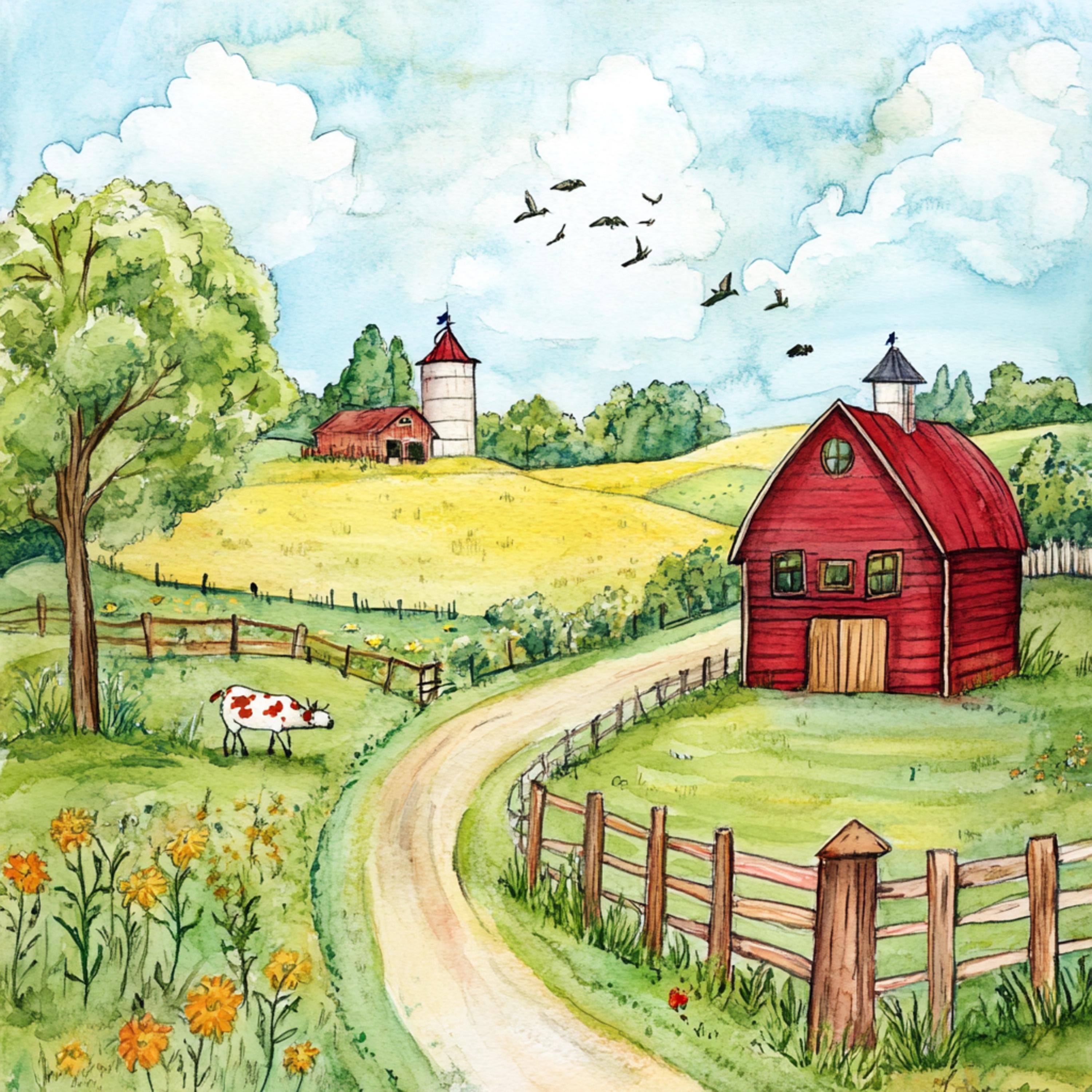 Whimsical Farm Clipart: Watercolor Country Scenes (JPG Digital Download ...