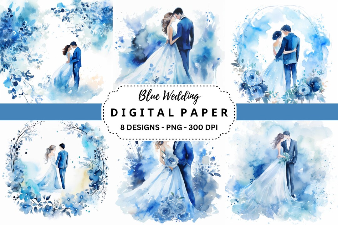 Dreamy Watercolor Blue Wedding Backgrounds - Printable Digital Paper ...