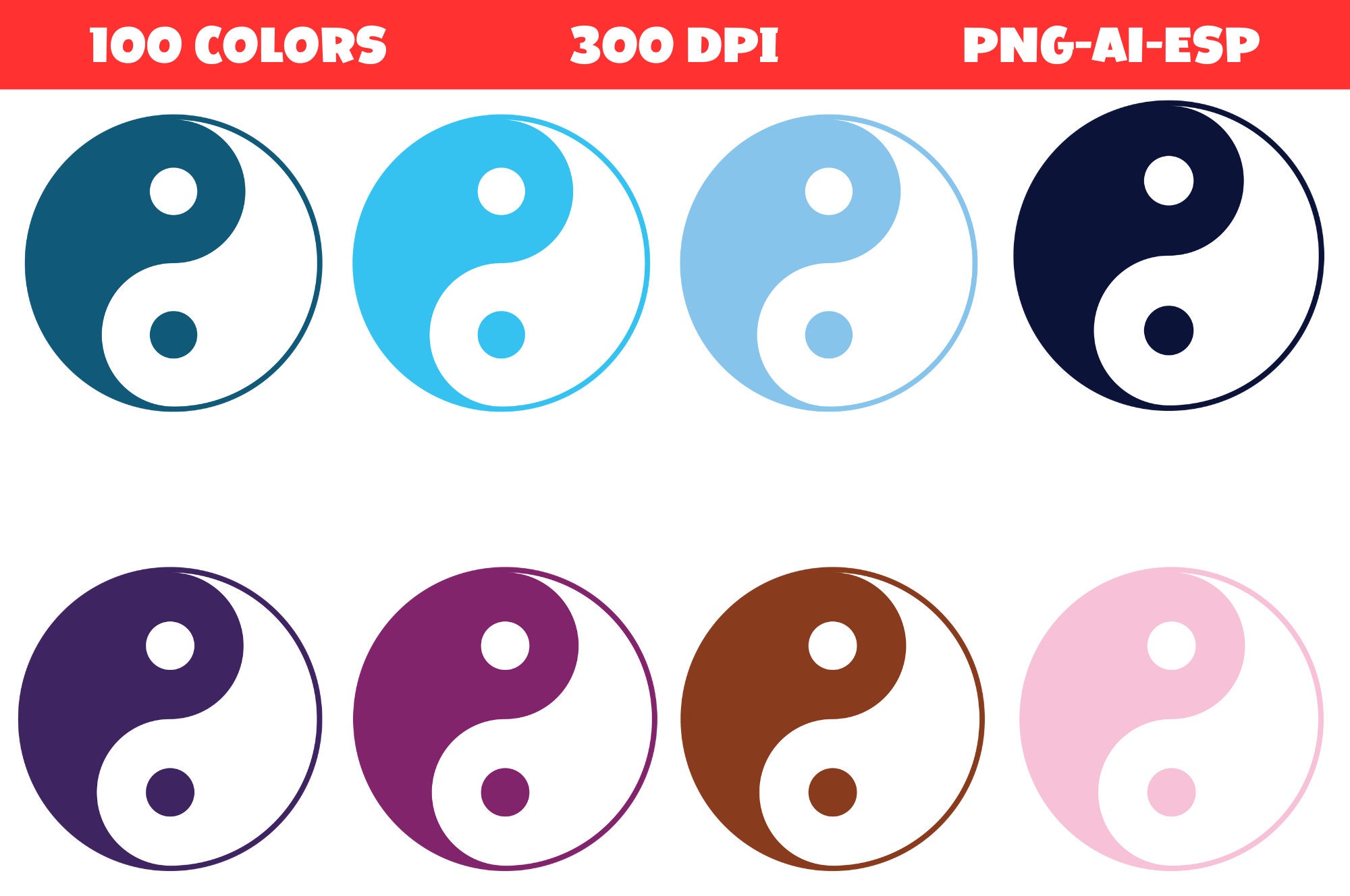 Yin Yang Digital Clipart Set, 100 Colors Yin Yang Pack AI, ESP, PNG ...